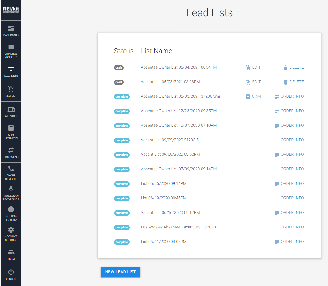 Guide: How to Use the Lead Lists Tool - REIkit.com